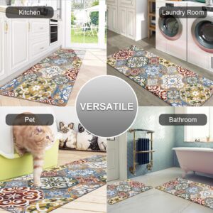 HEBE Boho Anti Fatigue Kitchen Rug Sets 2 Piece Non Slip Cushioned Mats for Floor Waterproof Carpet Runner for Sink Laundry Standing