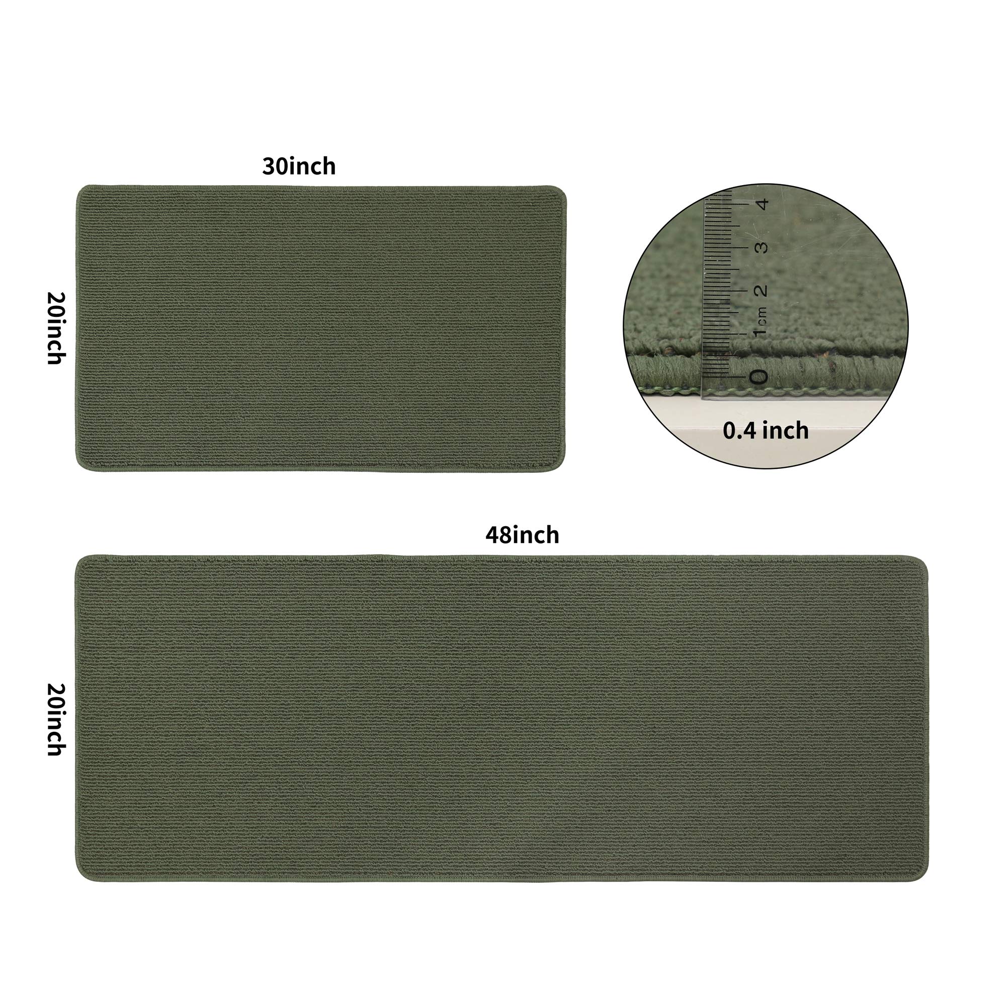 COSY HOMEER 20x30 Inch/20X48 Inch Kitchen Rug Mats Made of 100% Polypropylene Strip TPR Backing 2 Pieces Soft Kitchen Mat Specialized in Anti Slippery and Machine Washable,Green