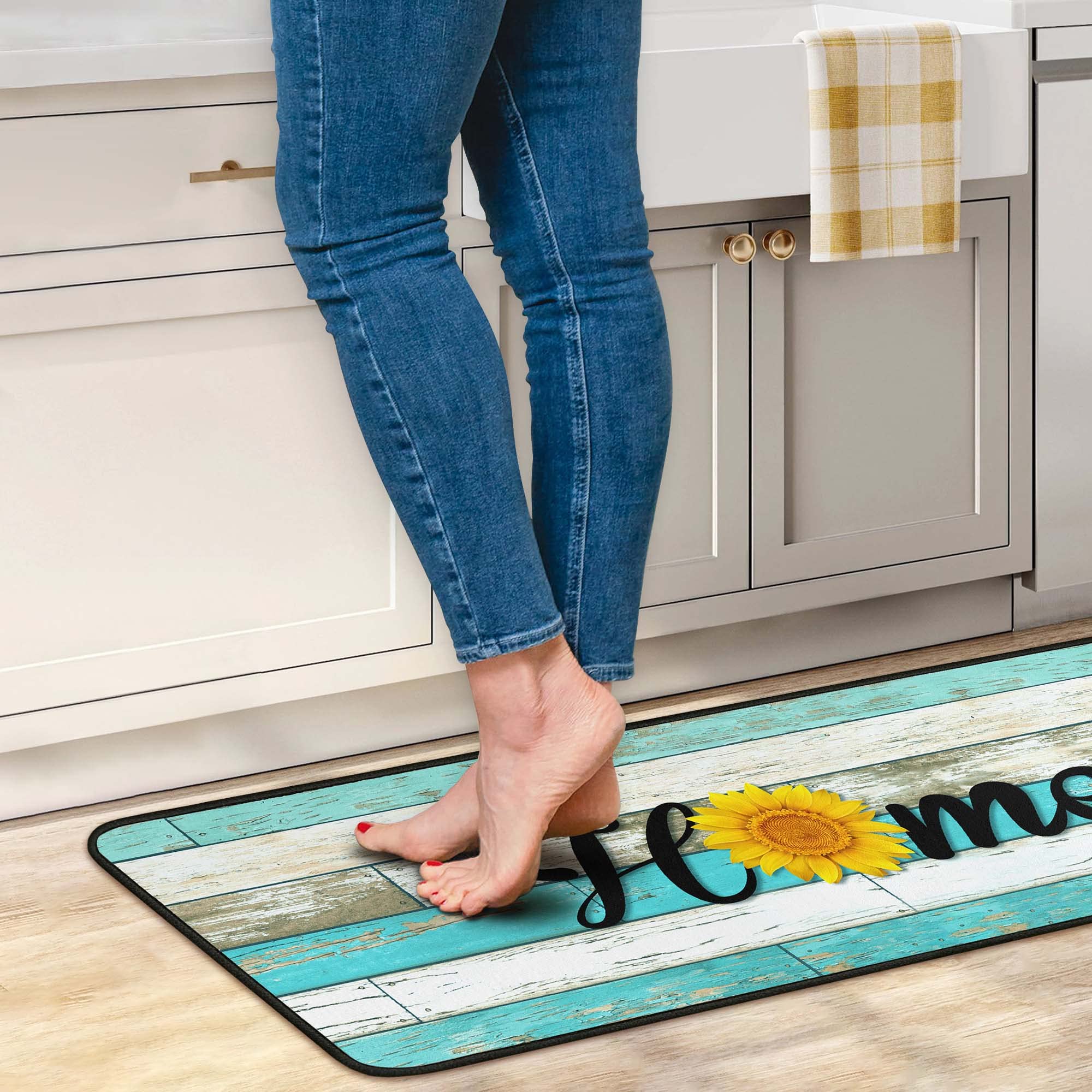 flippana Teal Kitchen Rugs and Mats Non Skid Washable, Non-Slip Backing Kitchen Rug Set of 2 for Floor, Kitchen Decor Runner Rug Sets for Kitchen (17"x47.2"+17"x30", Teal)