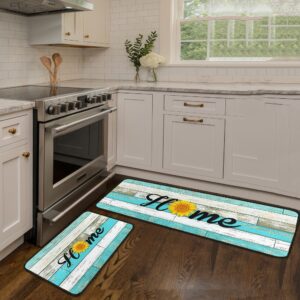 flippana Teal Kitchen Rugs and Mats Non Skid Washable, Non-Slip Backing Kitchen Rug Set of 2 for Floor, Kitchen Decor Runner Rug Sets for Kitchen (17"x47.2"+17"x30", Teal)