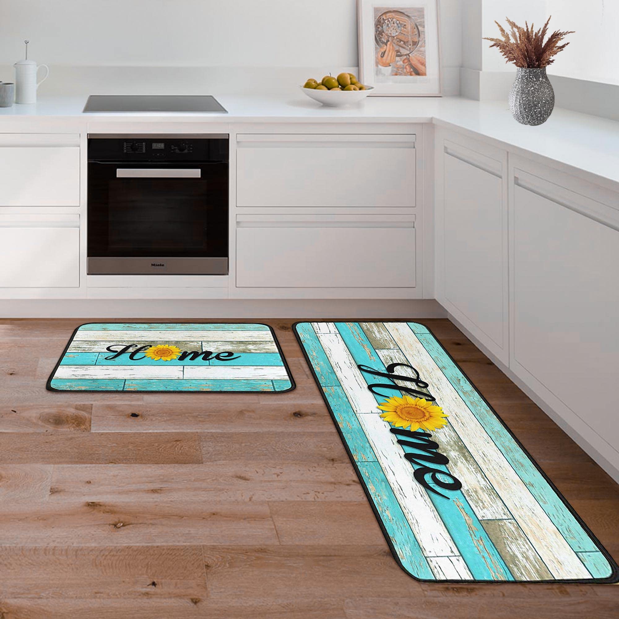 flippana Teal Kitchen Rugs and Mats Non Skid Washable, Non-Slip Backing Kitchen Rug Set of 2 for Floor, Kitchen Decor Runner Rug Sets for Kitchen (17"x47.2"+17"x30", Teal)