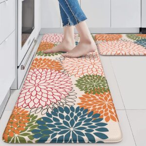 kitchen rugs and mats cushioned anti fatigue kitchen mat 2pcs non-skid waterproof kitchen runner rug comfort foam standing mat for floors,office,laundry,sink,floral