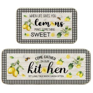 lemon kitchen mat set of 2, kitchen mats for floor, farmhouse lemon kitchen rugs and mats non skid washable, lemon kitchen decor floor mats non slip, kitchen runner rug carpet 17x29 and 17x47 inch