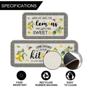 Lemon Kitchen Mat Set of 2, Kitchen Mats for Floor, Farmhouse Lemon Kitchen Rugs and Mats Non Skid Washable, Lemon Kitchen Decor Floor Mats Non Slip, Kitchen Runner Rug Carpet 17x29 and 17x47 Inch