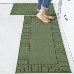 beqhause-kitchen-rugs-non slip-kitchen-mats-for-floor machine washable kitchen rugs 2 pieces kitchen carpet runner with tpr backing,green,20x30inch/20x48inch