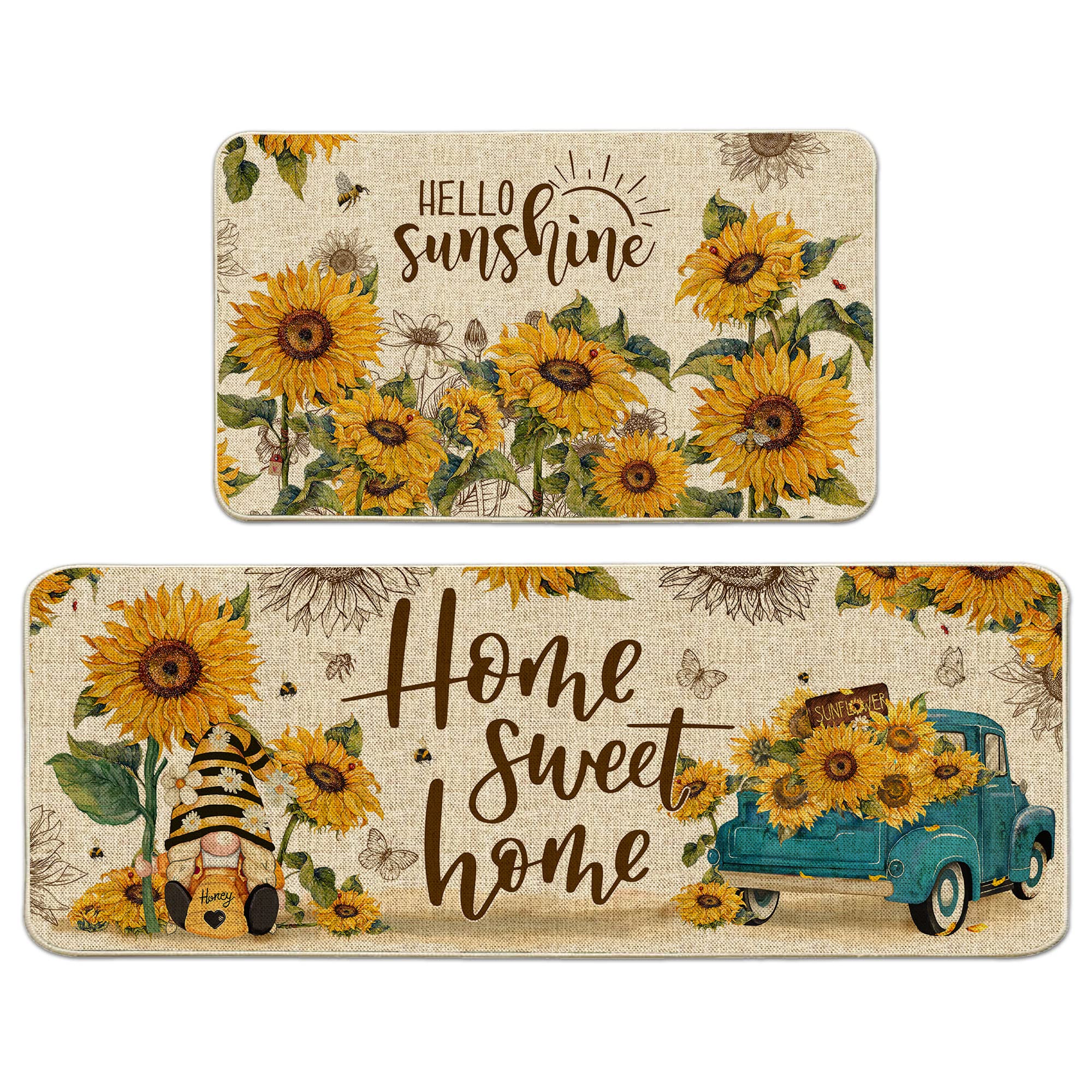 Hexagram Sunflower Kitchen Rugs and Mats Set of 2, Sunflower Kitchen Mats, You are My Sunshine Farmhouse Anti Fatigue Mats for Floor Decorations, Sunflower Kitchen Decor 17x29 Inch-17x47 Inch