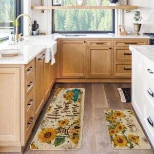 Hexagram Sunflower Kitchen Rugs and Mats Set of 2, Sunflower Kitchen Mats, You are My Sunshine Farmhouse Anti Fatigue Mats for Floor Decorations, Sunflower Kitchen Decor 17x29 Inch-17x47 Inch