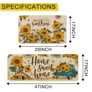 Hexagram Sunflower Kitchen Rugs and Mats Set of 2, Sunflower Kitchen Mats, You are My Sunshine Farmhouse Anti Fatigue Mats for Floor Decorations, Sunflower Kitchen Decor 17x29 Inch-17x47 Inch