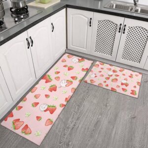 strawberry cat kitchen mats set 2 piece pink strawberry printed floormat 2-piece non slip comfort kitchen rugs low-profile home decorative modern kitchen rug heavy