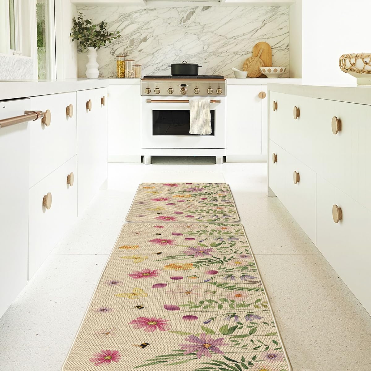 Artoid Mode Flowers Lavender Spring Kitchen Mats Set of 2, Summer Home Decor Low-Profile Kitchen Rugs for Floor - 17x29 and 17x47 Inch