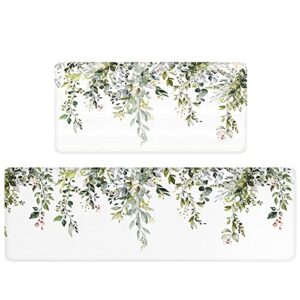 bulijojo green eucalyptus anti fatigue kitchen floor mats set of 2 waterproof kitchen sink runner rug standing mat cushioned kitchen rugs comfort doormat 17"x47"+17"x28"