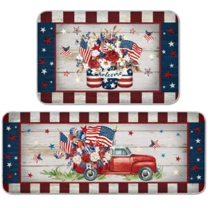 suttmin 2 pieces 4th of july kitchen rugs patriotic truck and jar mats independence day rugs memorial day red white blue floor rug for memorial day home decor, 17 x 29 inches, 17 x 47 inches