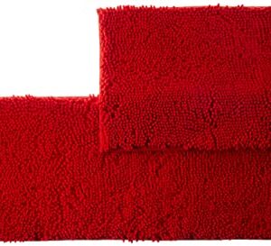 Red Rug for Kitchen Shaggy Chenille Rugs 2 Pieces Set Non Slip Washable Absorbent Runner Rug Set/Kitchen Rugs and Mats/Floor Mat/Entryway Rug/Bath Rug 24x 16 in + 47x 16 in