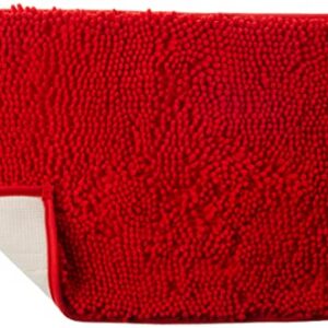 Red Rug for Kitchen Shaggy Chenille Rugs 2 Pieces Set Non Slip Washable Absorbent Runner Rug Set/Kitchen Rugs and Mats/Floor Mat/Entryway Rug/Bath Rug 24x 16 in + 47x 16 in