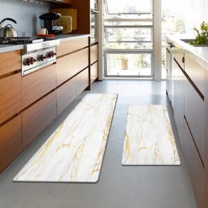 BAOERYAA Kitchen Mats and Rugs Anti Fatigue Cushioned Marble Kitchen Mat Non-Skid & Waterproof White and Gold Kitchen Accessories Comfort Standing Desk Mat Kitchen Mats for Floor Office, Sink, Laundry