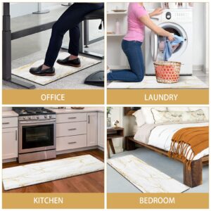 BAOERYAA Kitchen Mats and Rugs Anti Fatigue Cushioned Marble Kitchen Mat Non-Skid & Waterproof White and Gold Kitchen Accessories Comfort Standing Desk Mat Kitchen Mats for Floor Office, Sink, Laundry