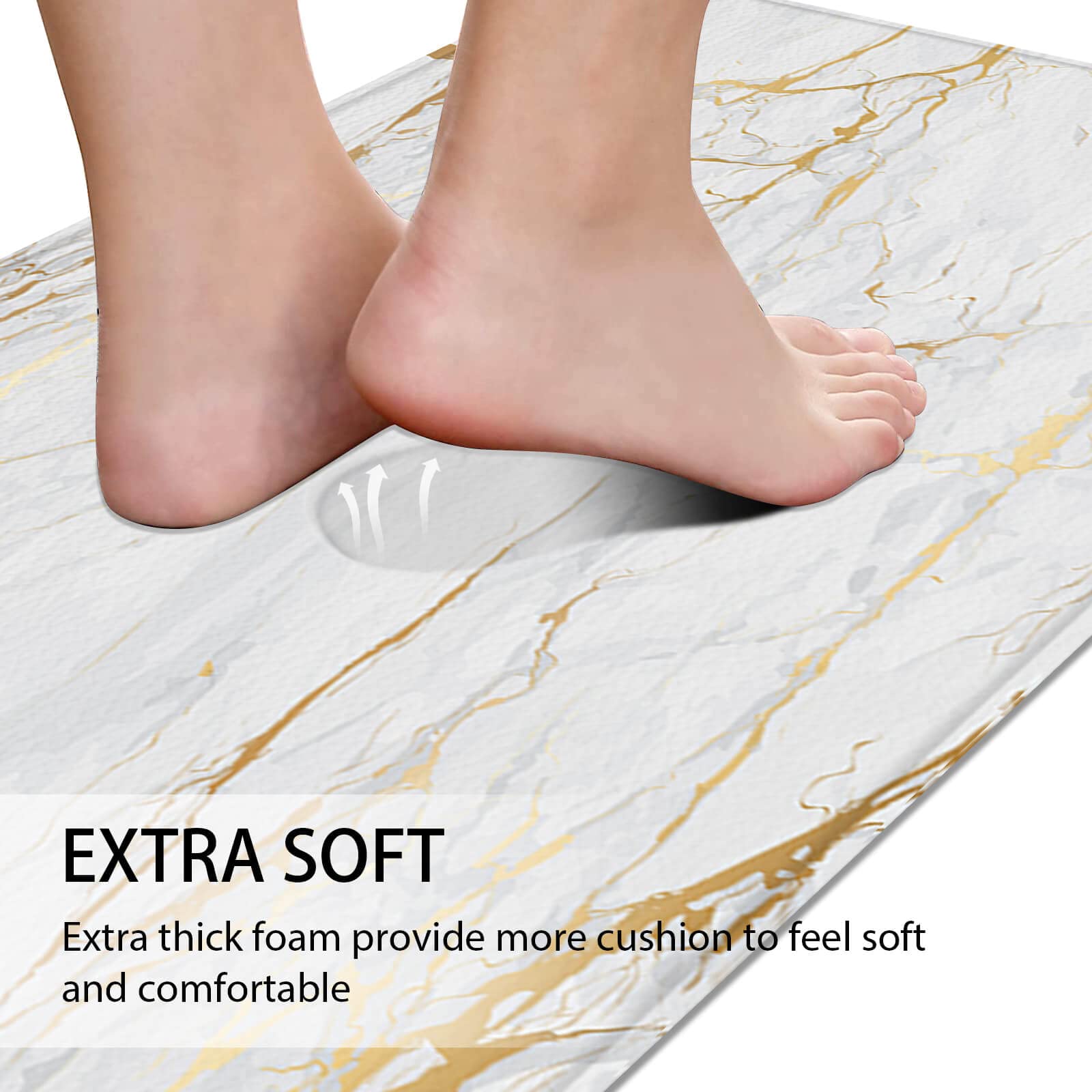 BAOERYAA Kitchen Mats and Rugs Anti Fatigue Cushioned Marble Kitchen Mat Non-Skid & Waterproof White and Gold Kitchen Accessories Comfort Standing Desk Mat Kitchen Mats for Floor Office, Sink, Laundry