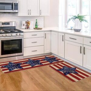 Artoid Mode Stripes Let Freedom Ring Kitchen Mats Set of 2, 4th of July Patriotic Liberty - 17x29 and 17x47 Inch