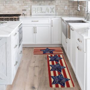 Artoid Mode Stripes Let Freedom Ring Kitchen Mats Set of 2, 4th of July Patriotic Liberty - 17x29 and 17x47 Inch