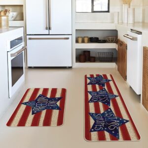 Artoid Mode Stripes Let Freedom Ring Kitchen Mats Set of 2, 4th of July Patriotic Liberty - 17x29 and 17x47 Inch