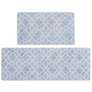 freshmint kitchen mat set of 2, anti-fatigue cushioned kitchen mats for floor, waterproof non slip comfort standing mat, boho kitchen rug for kitchen decor, sink, office, 17"x30"+17"x47", lake blue