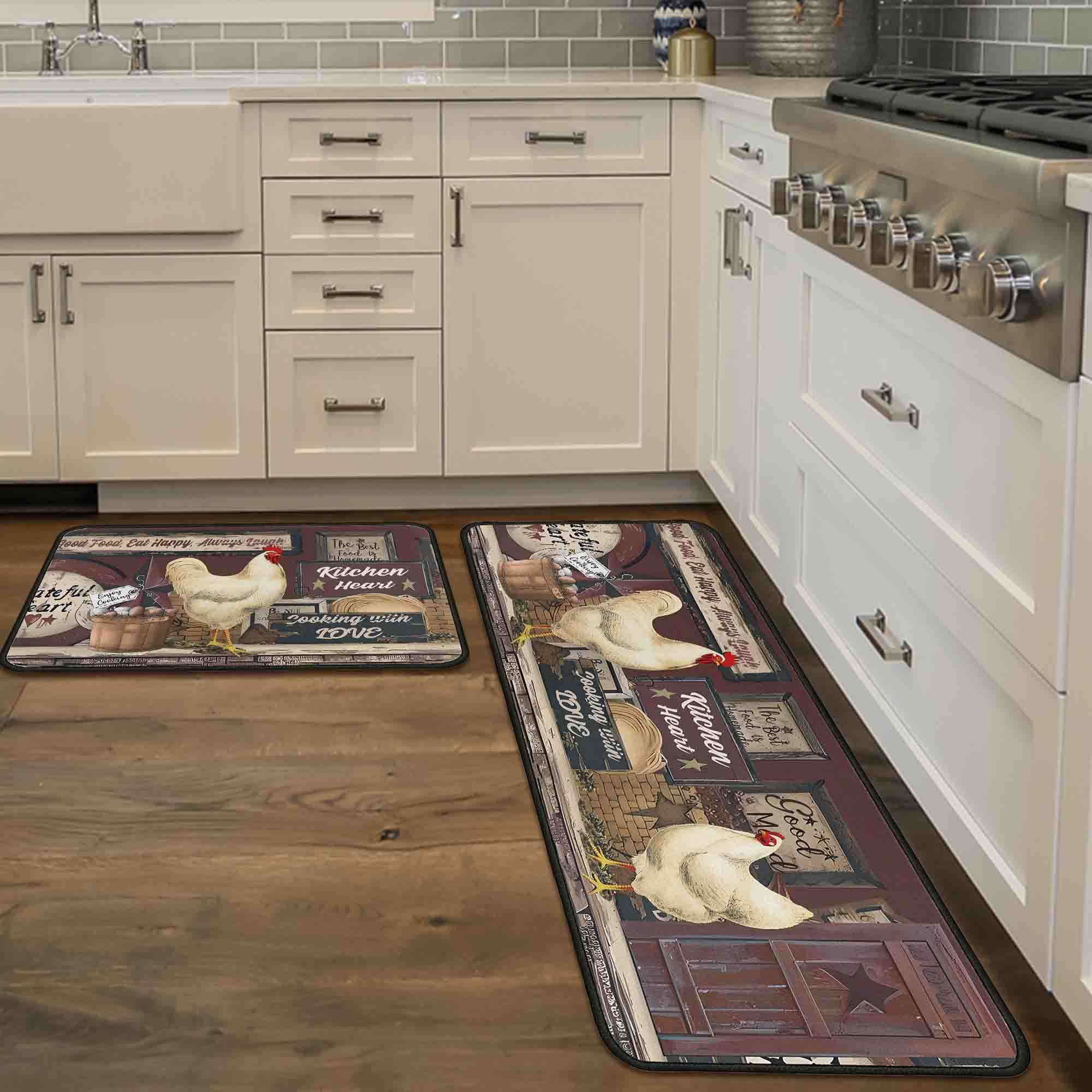 flippana Kitchen Rugs Farmhouse Style for Floor, Rooster Kitchen Rug, Non-Slip Backing Kitchen Mat Set of 2 Washable Kitchen Rug Sets with Runner for Home Kitchen 17"x47.2"+17"x30"