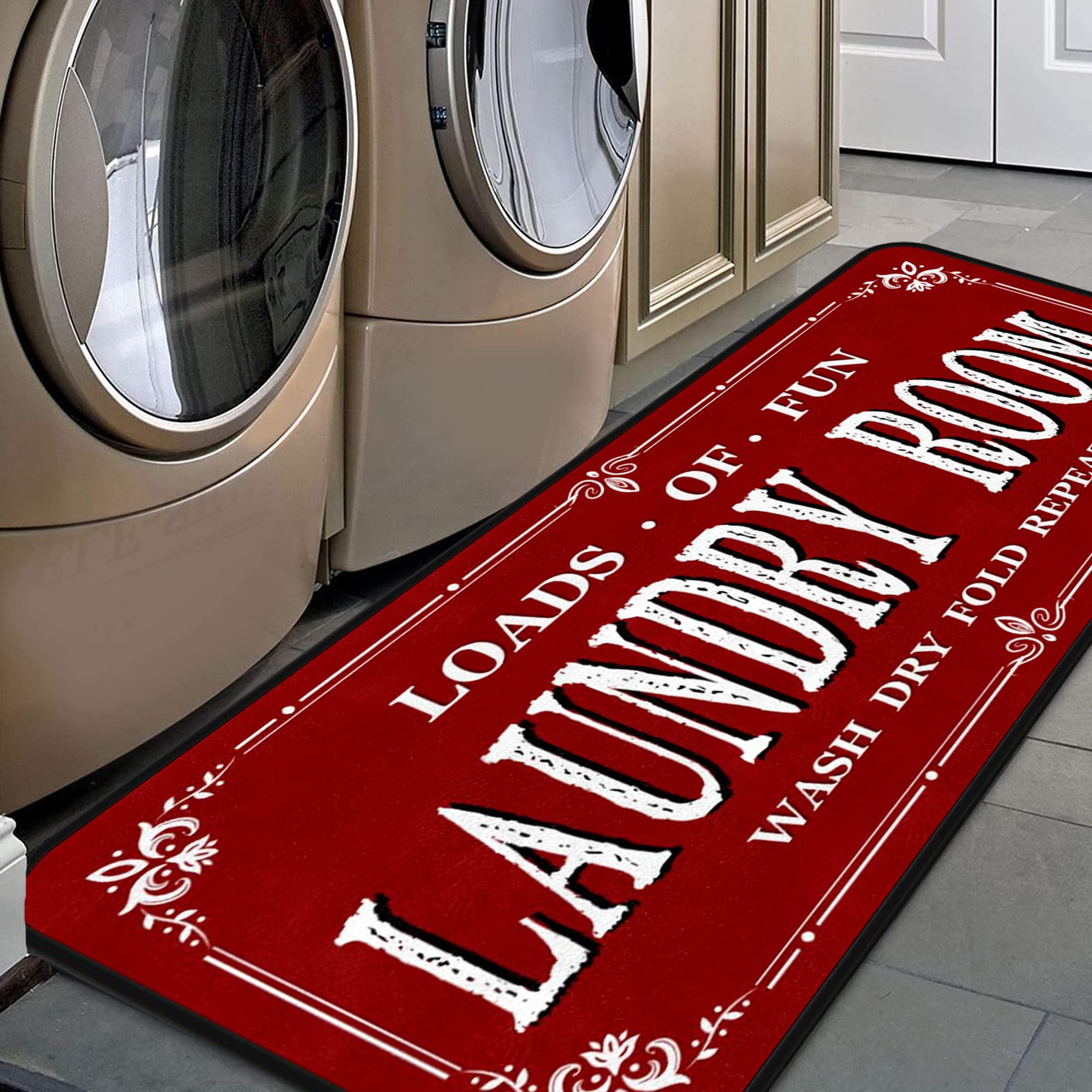 GRTARANY Laundry Room Rug Runner 39 x 20 Inch Non Slip Waterproof Farmhouse Kitchen Floor Mat Bath Area Rugs for Home Decor Accessories Red