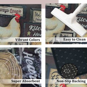 flippana Kitchen Rugs Farmhouse Style for Floor, Rooster Kitchen Rug, Non-Slip Backing Kitchen Mat Set of 2 Washable Kitchen Rug Sets with Runner for Home Kitchen 17"x47.2"+17"x30"