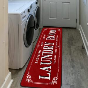 GRTARANY Laundry Room Rug Runner 39 x 20 Inch Non Slip Waterproof Farmhouse Kitchen Floor Mat Bath Area Rugs for Home Decor Accessories Red