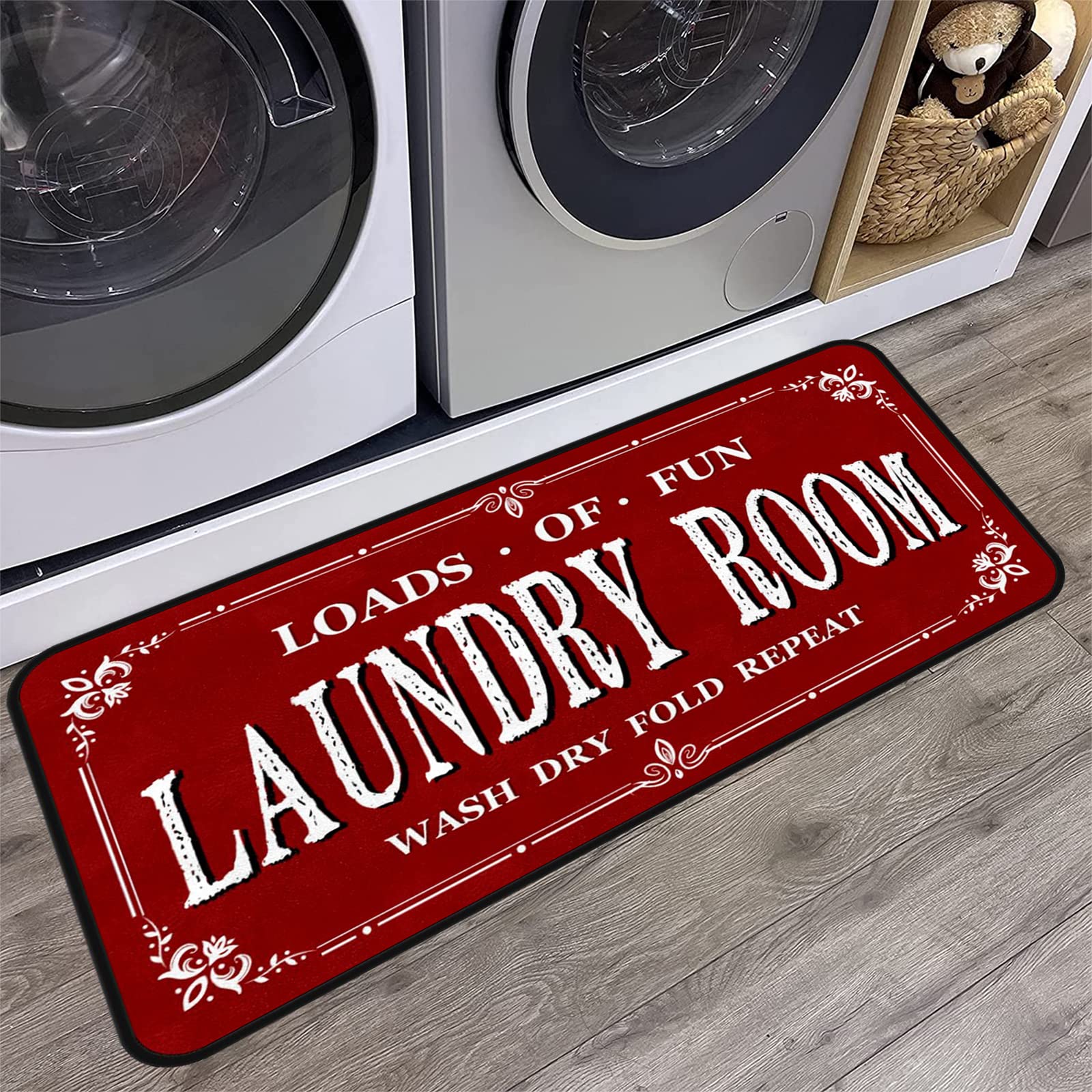 GRTARANY Laundry Room Rug Runner 39 x 20 Inch Non Slip Waterproof Farmhouse Kitchen Floor Mat Bath Area Rugs for Home Decor Accessories Red