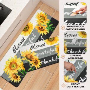 chiinvent Sunflower Kitchen Rugs Set of 2, Sunflower Decor Cushioned Anti Fatigue Comfort Kitchen Mat for Home & Office Doormat, Farmhouse Waterproof Non-Skid Kitchen Mats, 17.3"x28"+17.3"x47"