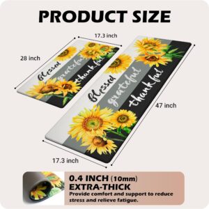 chiinvent Sunflower Kitchen Rugs Set of 2, Sunflower Decor Cushioned Anti Fatigue Comfort Kitchen Mat for Home & Office Doormat, Farmhouse Waterproof Non-Skid Kitchen Mats, 17.3"x28"+17.3"x47"