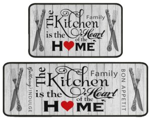 sunopas farmhouse kitchen rug 2 pieces set, washable non-slip kitchen sink rustic decor carpet, home water absorb microfiber cushioned kitchen floor standing mats 17"x47"+17"x30"