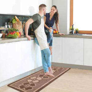 Kitchen Rugs Sets 3 PCS Non Slip Kitchen mats for Floor,Washable Kitchen Runner Rug,Super Absorbent Kitchen mats for Kitchen,Bathroom,Floor,Office,Sink(Brown,19.7"x47.2"+19.7"x31.5"+19.7" x 59")