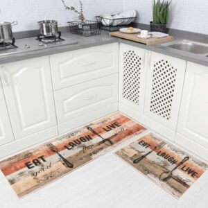 carvapet kitchen mat [2 pcs 17"x48"+17"x24"] non-slip backing kitchen rugs and mats pattern printed farmhouse decor washable kitchen floor mat, brown orange