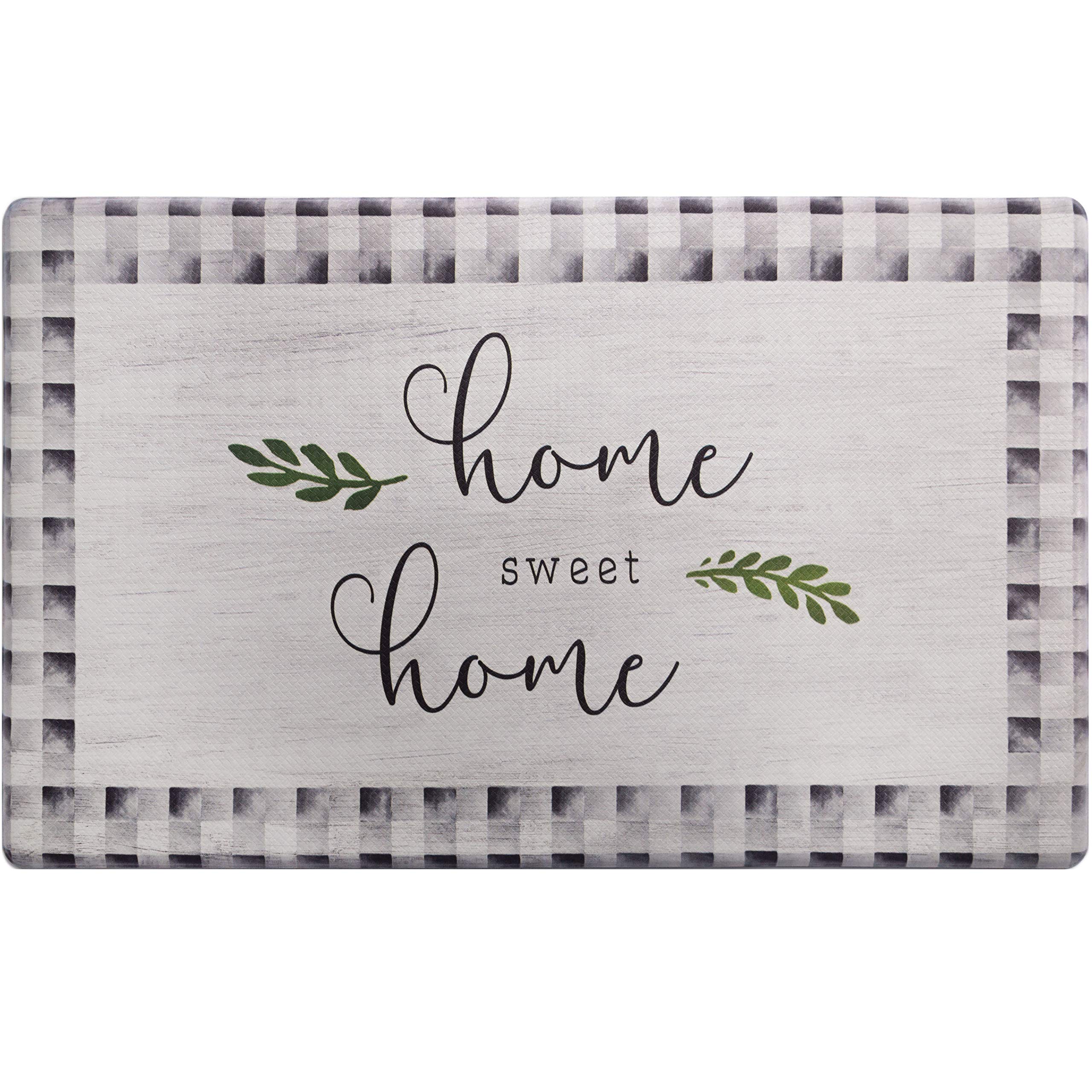 SoHome Cozy Living Anti Fatigue Kitchen Mat for Floor, Home Sweet Home Themed Cushioned Kitchen Runner Rug Mat, Non Slip, Easy Wipe Clean, 1/2 Inch Thick, 18" x 30", Grey