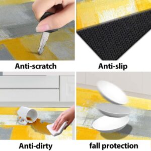 Lnond Kitchen Mat Set of 3 with Dish Drying Mat, Yellow Washable Cushioned Kitchen Rugs and Mats, Rubber Non Skid Kitchen Mats for Floor for Kitchen Laundry Room Front of Sink