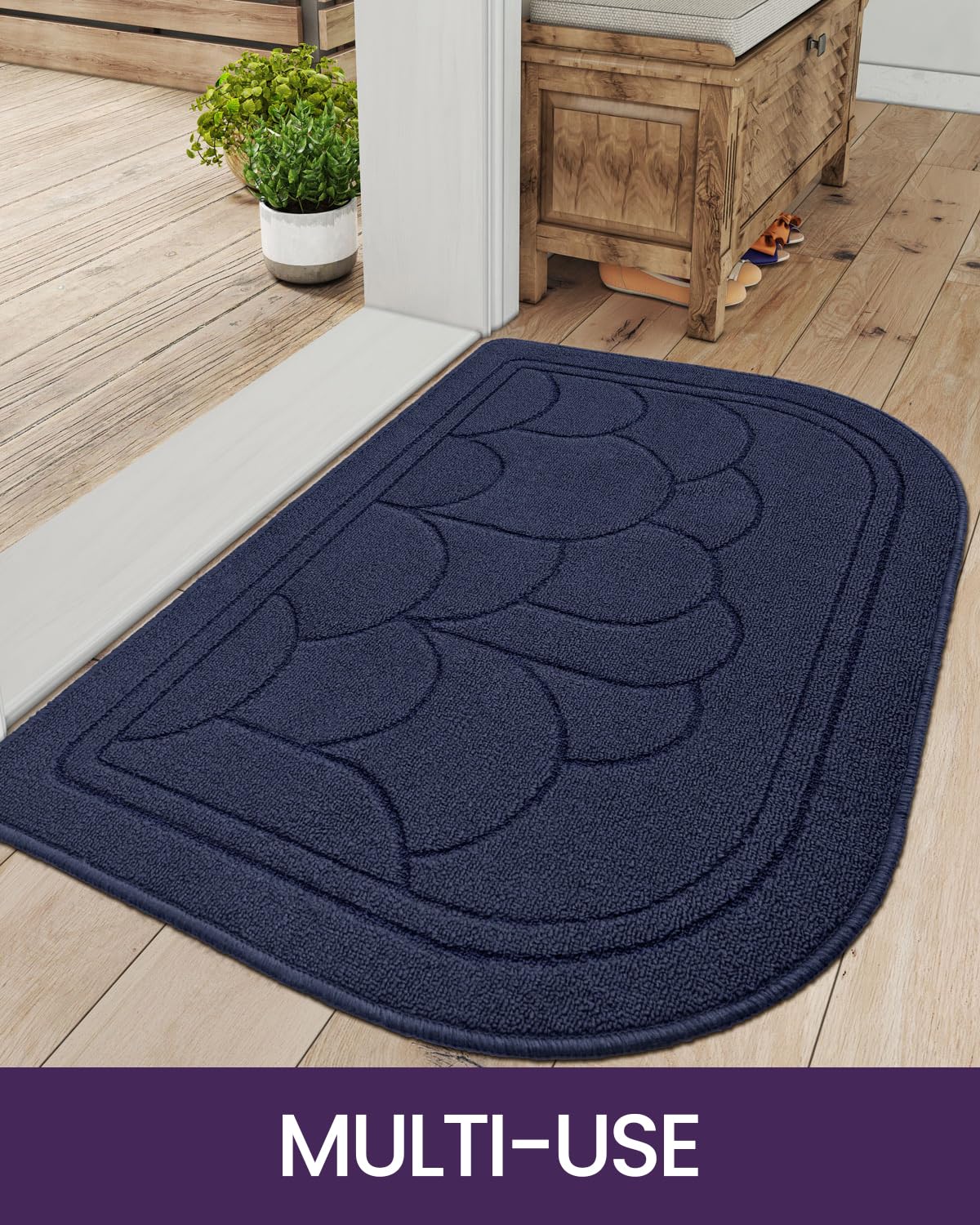 DEXI 2 Pack Kitchen Rugs Mats, Low Profile Inddoor Door Mat, Machine Washable Kitchen Rugs Set, 20"x32"+20"x32", Navy