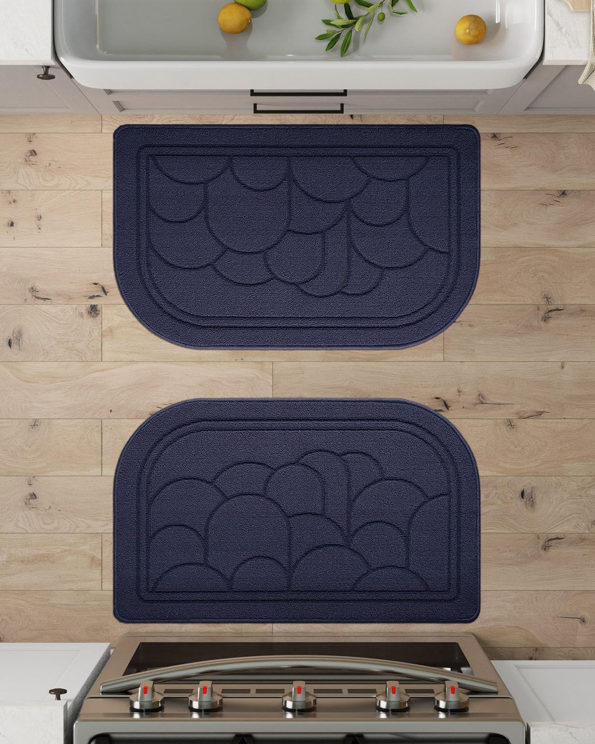 DEXI 2 Pack Kitchen Rugs Mats, Low Profile Inddoor Door Mat, Machine Washable Kitchen Rugs Set, 20"x32"+20"x32", Navy