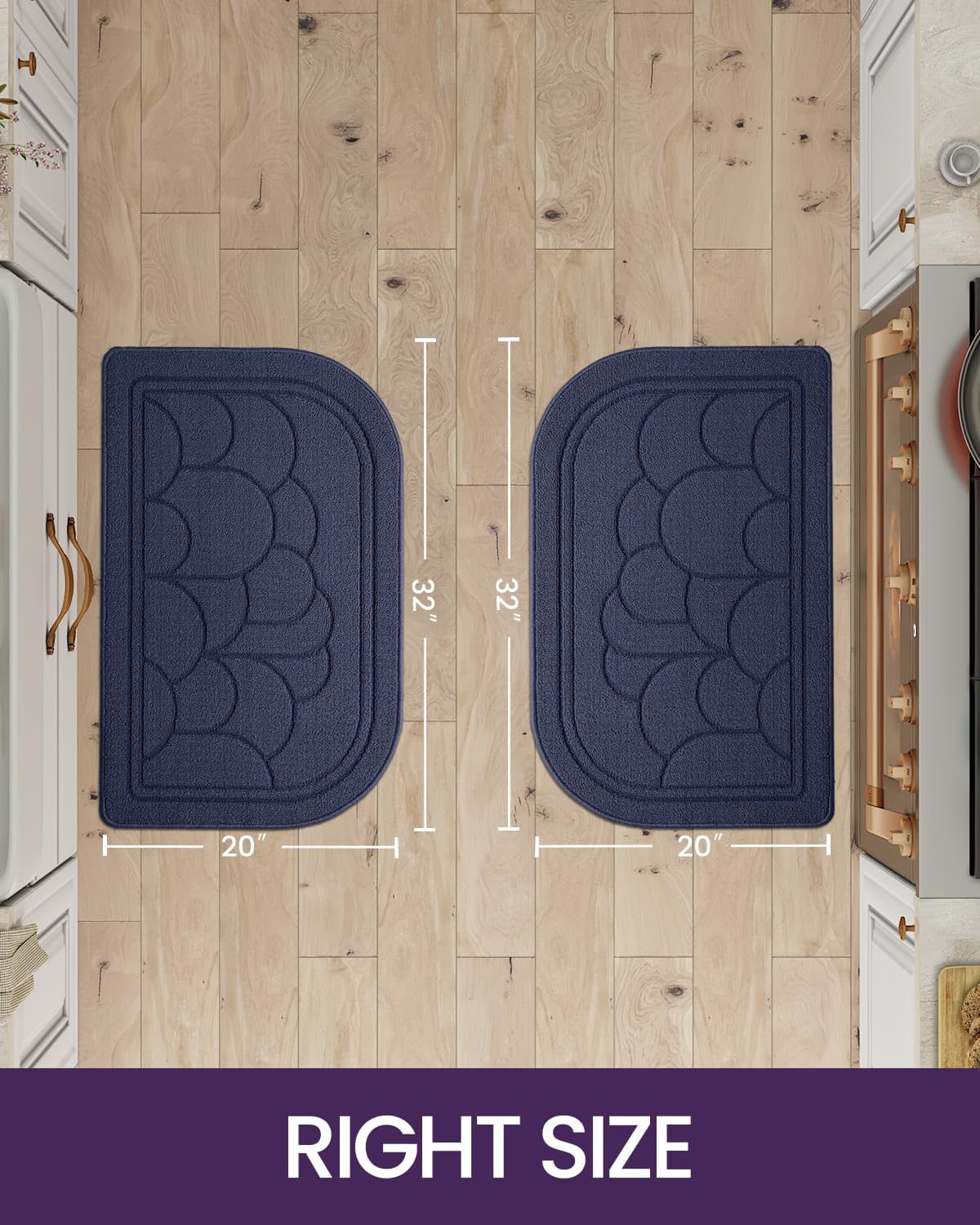 DEXI 2 Pack Kitchen Rugs Mats, Low Profile Inddoor Door Mat, Machine Washable Kitchen Rugs Set, 20"x32"+20"x32", Navy