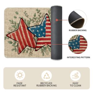 Artoid Mode American Flag Stars Eucalyptus Patriotic 4th of July Kitchen Mats Set of 2, Home Decor Kitchen Rugs for Floor - 17x29 and 17x47 Inch