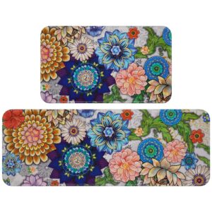 aspmiz boho kitchen mat 2 pcs cushioned anti-fatigue kitchen rugs non slip memory foam kitchen mats and rugs farmhouse kitchen comfort floor mats for home & office, 18'' x 48'' + 18'' x 30'', bohemian