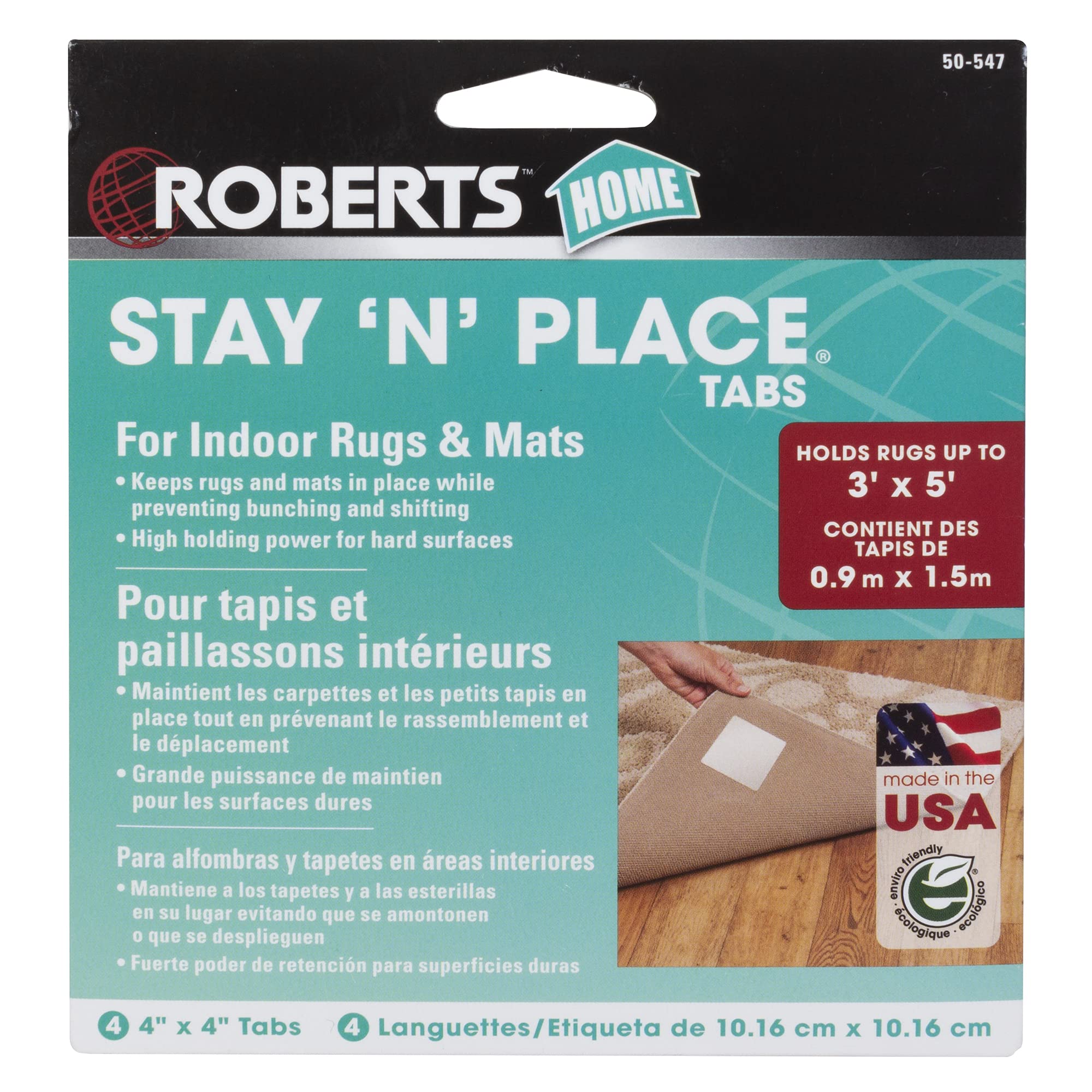 ROBERTS 50-547 Stay N' Place 4 in. x 4 in. Rug Tabs (4-Pack), White