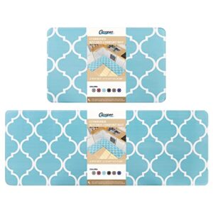 carvapet moroccan trellis kitchen mat 2 pcs cushioned anti-fatigue kitchen rug waterproof non-slip rugs pvc ergonomic comfort standing foam mats for office laundry, teal, 17.3''x27.5''+17.3''x47.2''