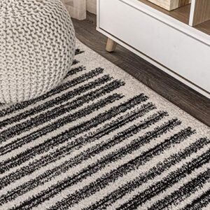 JONATHAN Y MOH207A-4 Khalil Modern Berber Stripe Indoor Farmhouse Area -Rug Bohemian Minimalistic Striped Easy -Cleaning Bedroom Kitchen Living Room Non Shedding, 4 X 6, Cream,Black