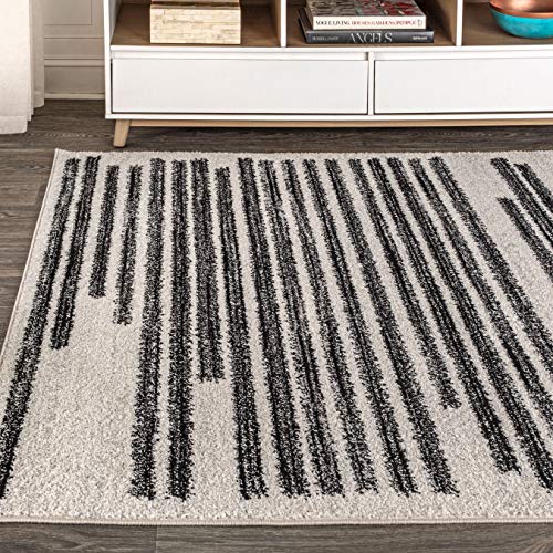 JONATHAN Y MOH207A-4 Khalil Modern Berber Stripe Indoor Farmhouse Area -Rug Bohemian Minimalistic Striped Easy -Cleaning Bedroom Kitchen Living Room Non Shedding, 4 X 6, Cream,Black