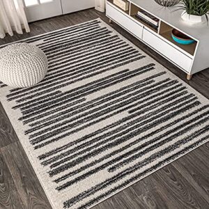 JONATHAN Y MOH207A-4 Khalil Modern Berber Stripe Indoor Farmhouse Area -Rug Bohemian Minimalistic Striped Easy -Cleaning Bedroom Kitchen Living Room Non Shedding, 4 X 6, Cream,Black