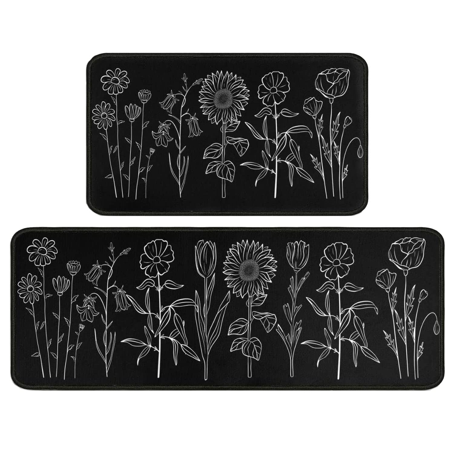 Znutrce Farmhouse Flower Kitchen Mats for Floor Set of 2,Anti Fatigue Mats for Kitchen Floor,Comfort Standing Floral Kitchen Rugs and Mat,Non-Slip Washable Cushioned Anti Fatigue Rug.17"X47"+17"X30"