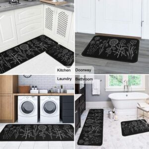 Znutrce Farmhouse Flower Kitchen Mats for Floor Set of 2,Anti Fatigue Mats for Kitchen Floor,Comfort Standing Floral Kitchen Rugs and Mat,Non-Slip Washable Cushioned Anti Fatigue Rug.17"X47"+17"X30"