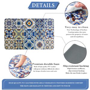 Lidimei Anti Fatigue Mats for Kitchen Floor, Kitchen Mats Cushioned Anti Fatigue 2 Piece Set 17"x47"+17×28", Non Skid Waterproof Kitchen Mats for Floor, Blue Bohemia Kitchen Rugs